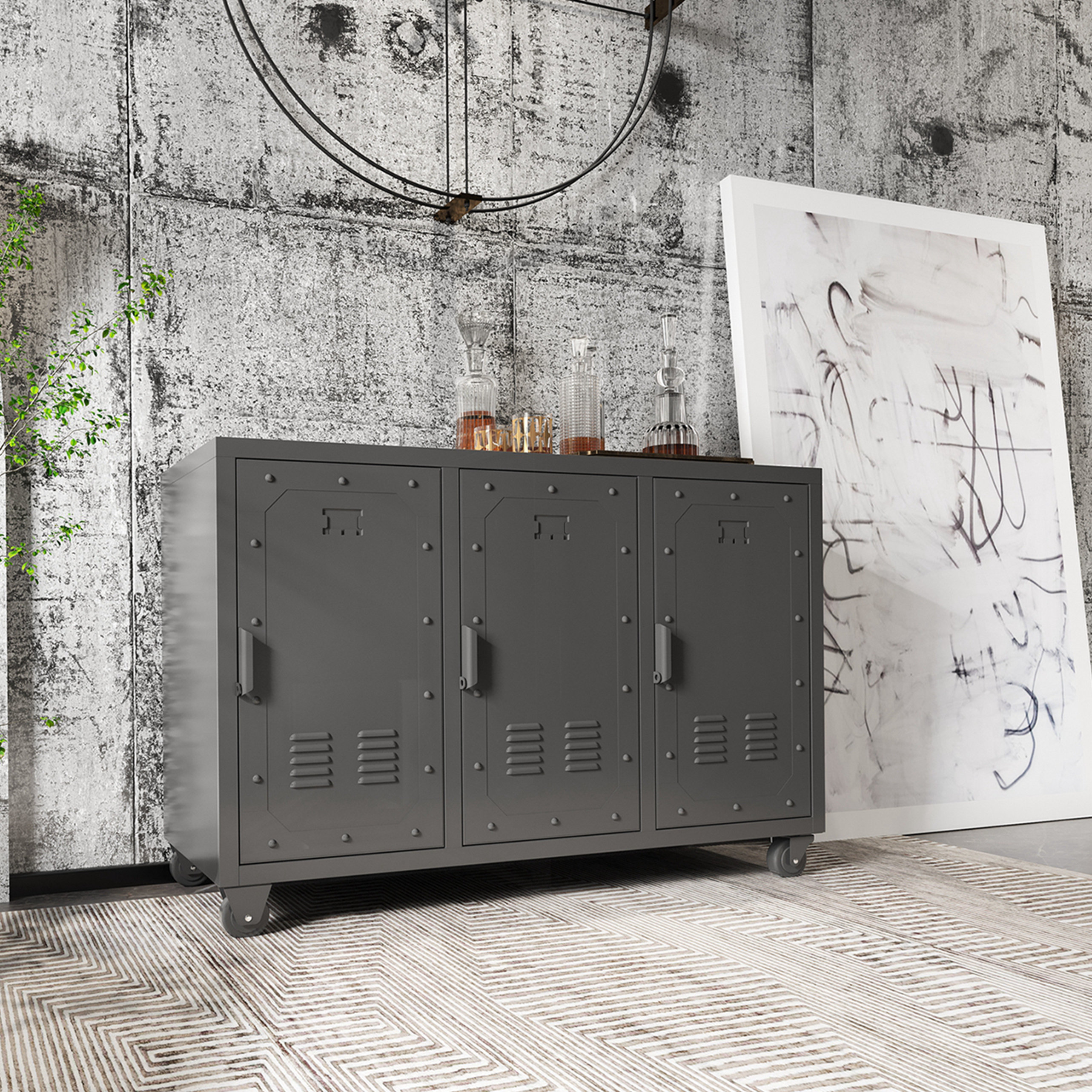 17 Stories Wydia Metal Storage Cabinet with Wheels Garage Storage Cabinet with 3 Doors Wayfair